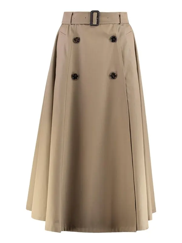 Burberry Midi Trench Skirt In Cotton Gabardine - Beige