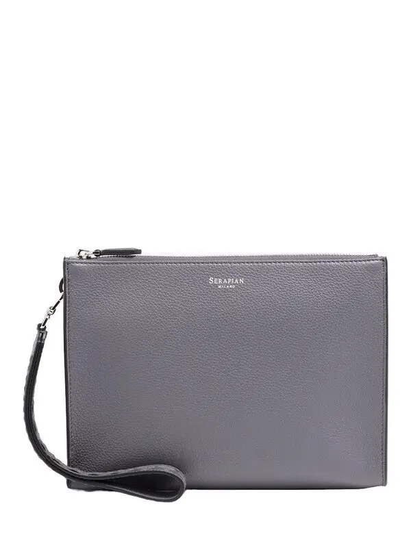 SERAPIAN Pebbled Leather Clutch - Gray