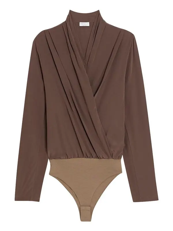 Brunello Cucinelli Draped Silk Bodysuit - Chocolate