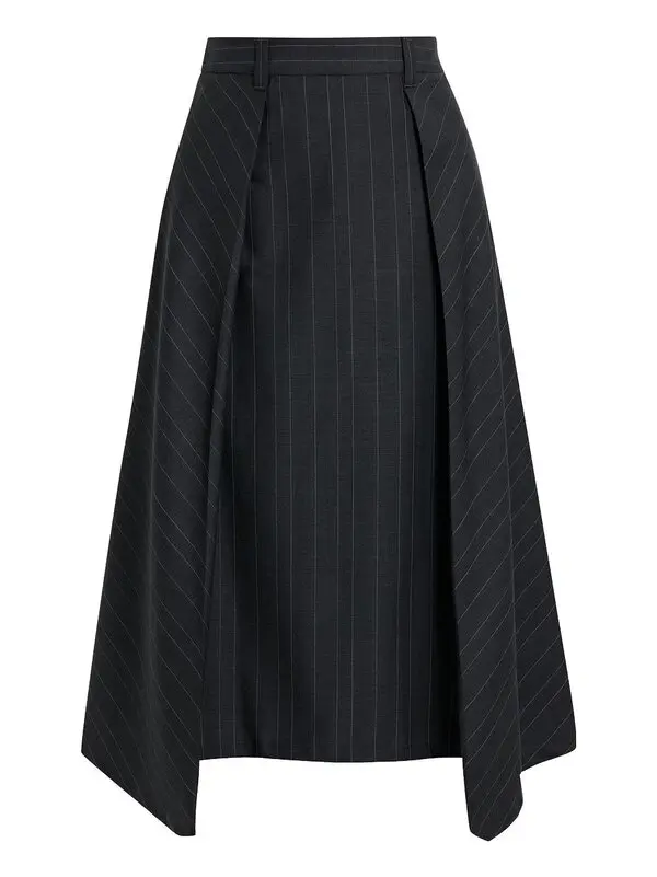 Brunello Cucinelli Pinstriped Wool Midi Skirt - Charcoal