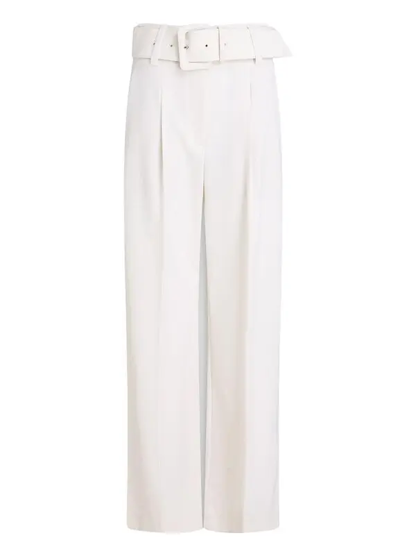 Brunello Cucinelli Belted Pleated Wool Straight-leg Pants - Ivory