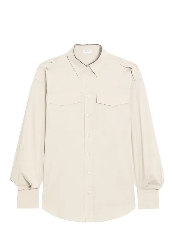 Brunello Cucinelli Embellished Cotton-blend Poplin Shirt - Beige