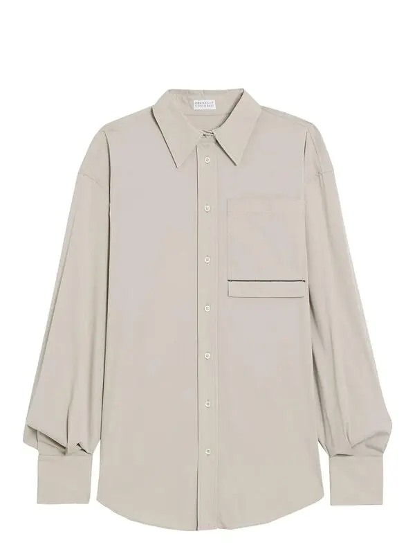 Brunello Cucinelli Embellished Cotton-blend Poplin Shirt - Beige