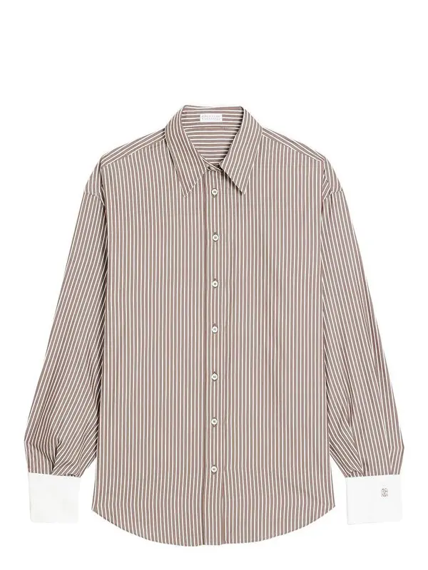 Brunello Cucinelli Striped Cotton And Silk-blend Shirt - Brown