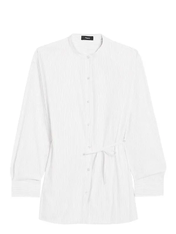 Theory Striped Cotton-blend Poplin Shirt With Waist Ties - White