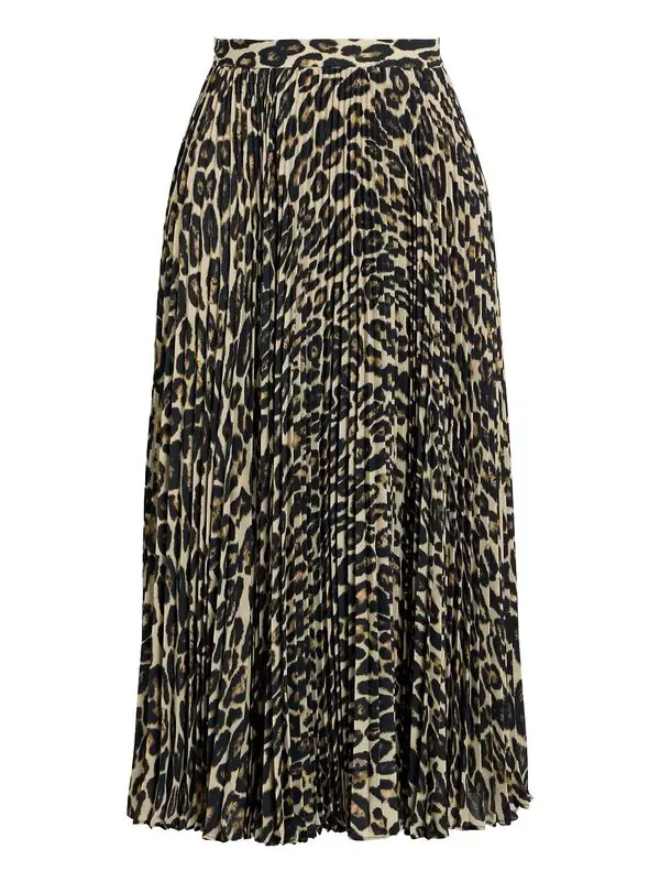Theory Pleated Leopard-print Crepe Midi Skirt - Beige
