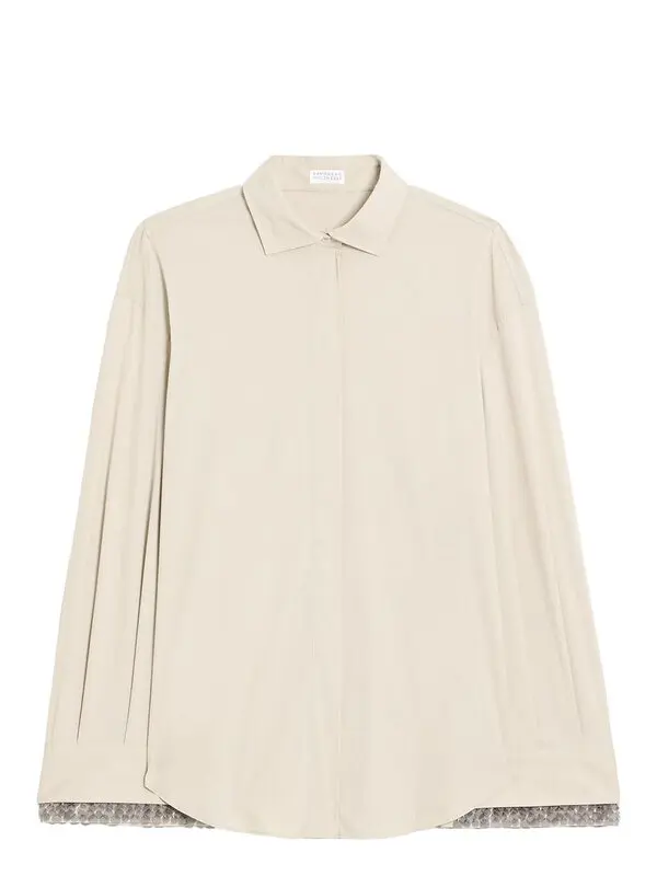 Brunello Cucinelli Embellished Cotton-blend Poplin Shirt - Beige