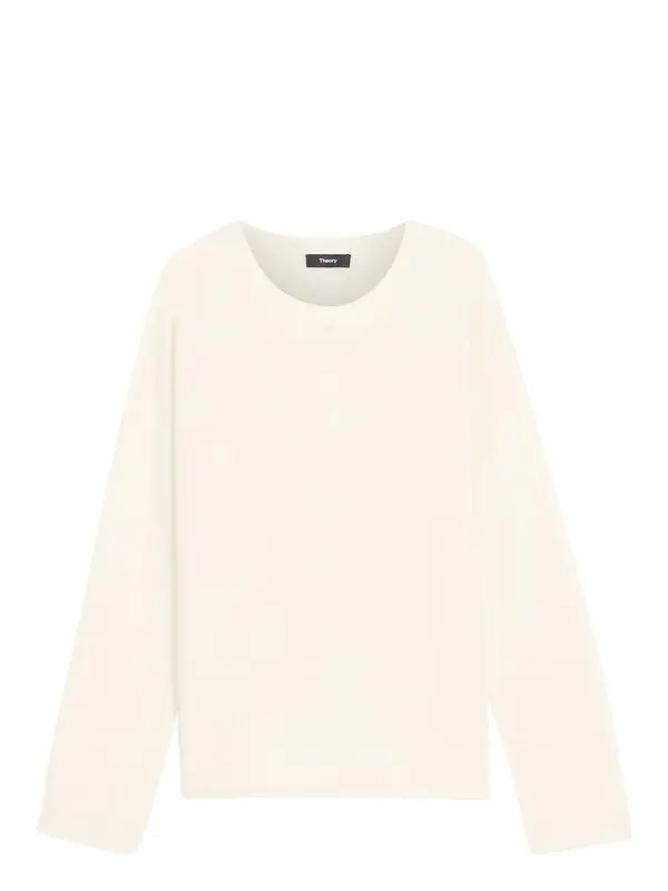 Theory Cashmere Sweater With Ribbed Trims And Drawstring Hem - Ivory
