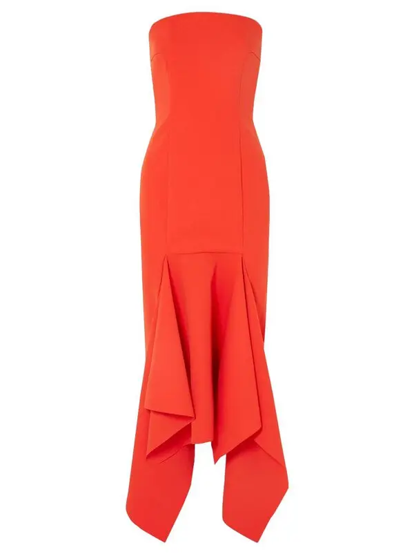 Solace London Veronique Strapless Asymmetrical Crepe Midi Dress - Orange