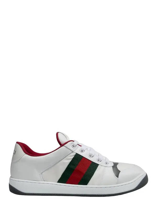 Gucci Screener Sneakers With Red And Green Stripes - Grey