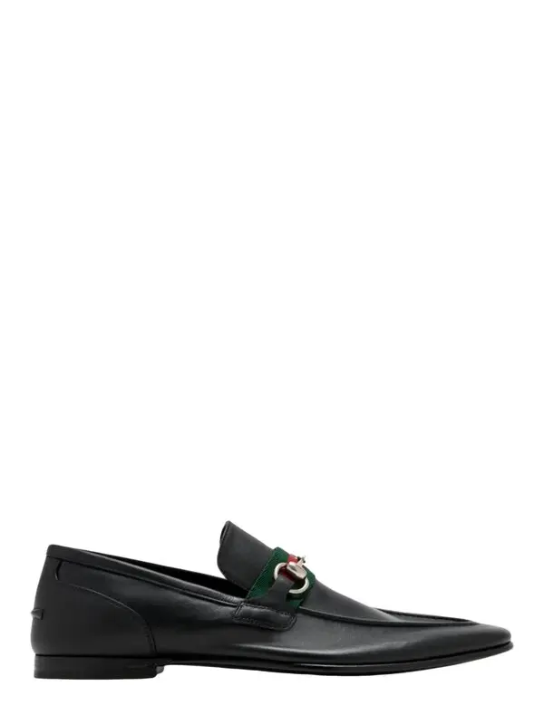 Gucci Leather Loafers With Green And Red Buckle - Black