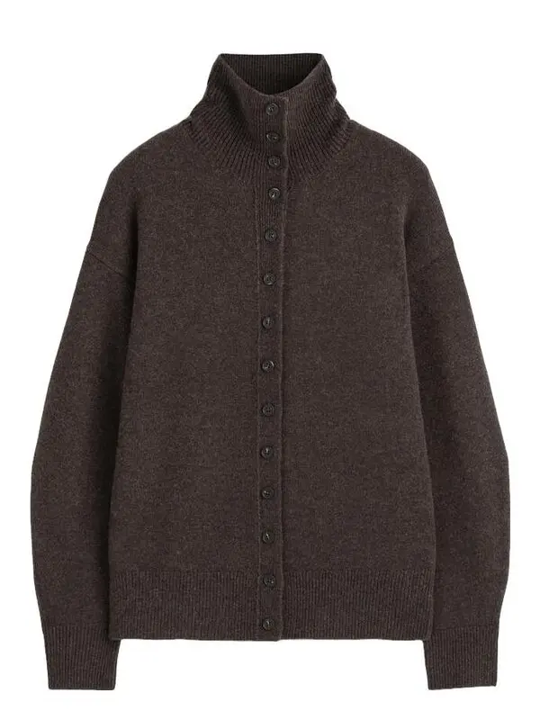 Cos Sculpted Cashmere Mock-neck Cardigan - Brown
