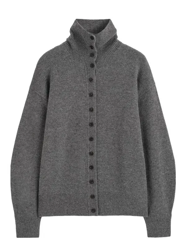 Cos Sculpted Cashmere Mock-neck Cardigan - Gray