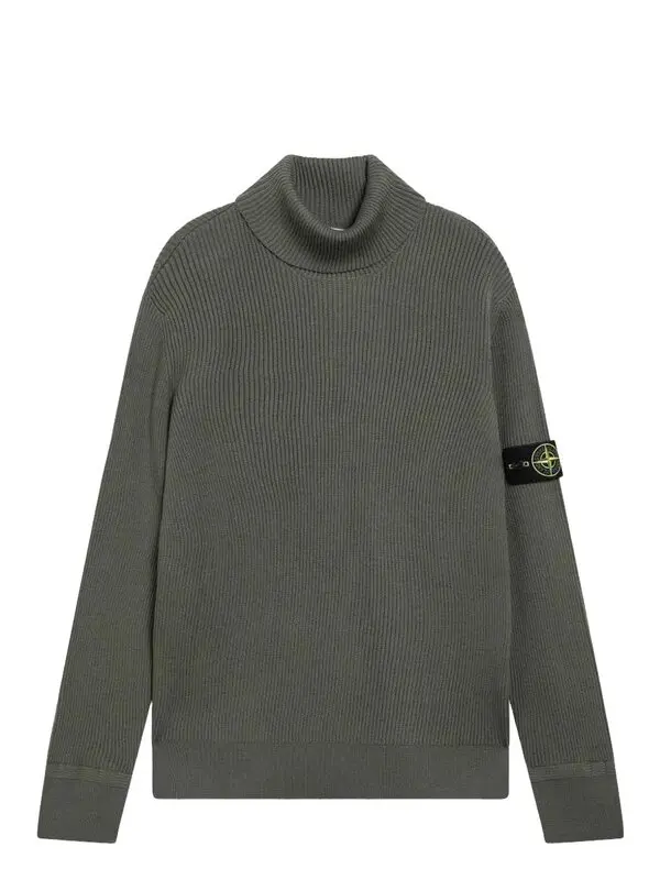 Stone Island Ribbed Knit Roll Neck Sweater - Green