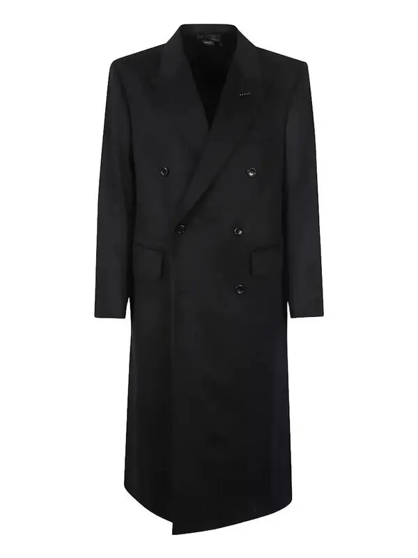 TOM FORD Double Breasted Wool Coat - Black