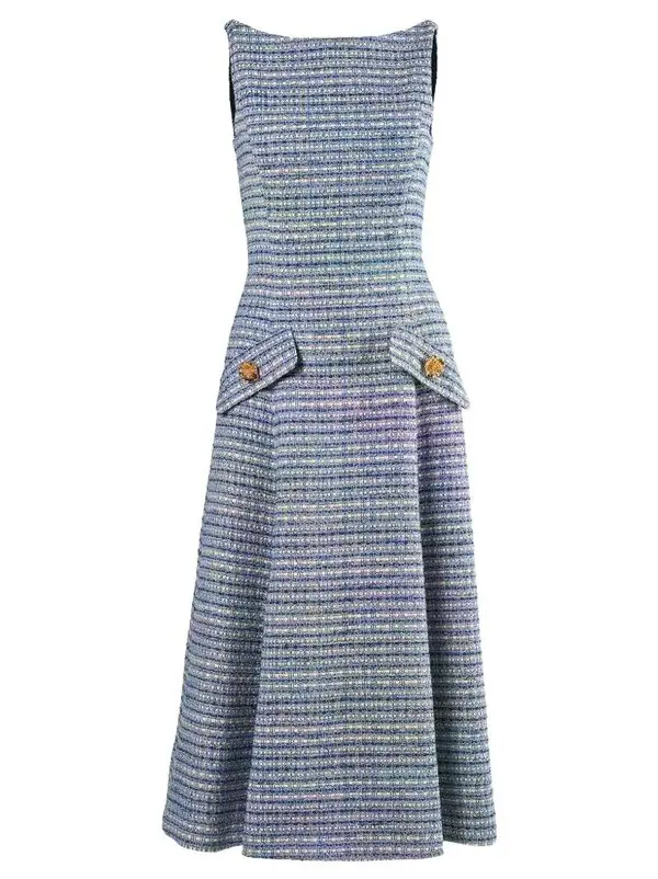 Carolina Herrera Tweed Effect Button-detail A-line Midi Dress - Blue