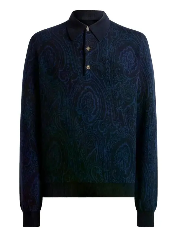 Etro Wool-blend Jacquard Polo Sweater With Arnica Motif - Blue