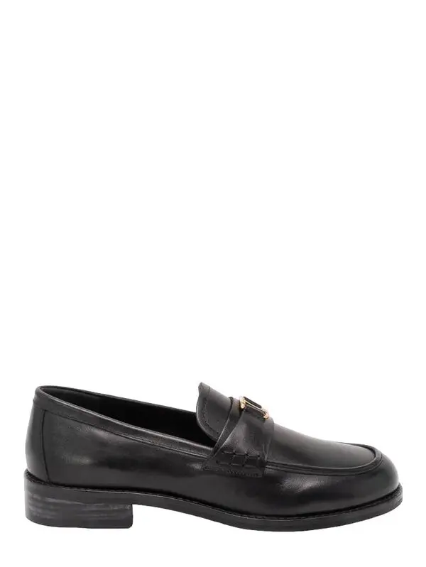 TWINSET Leather Loafers With Logo Clasp - Black