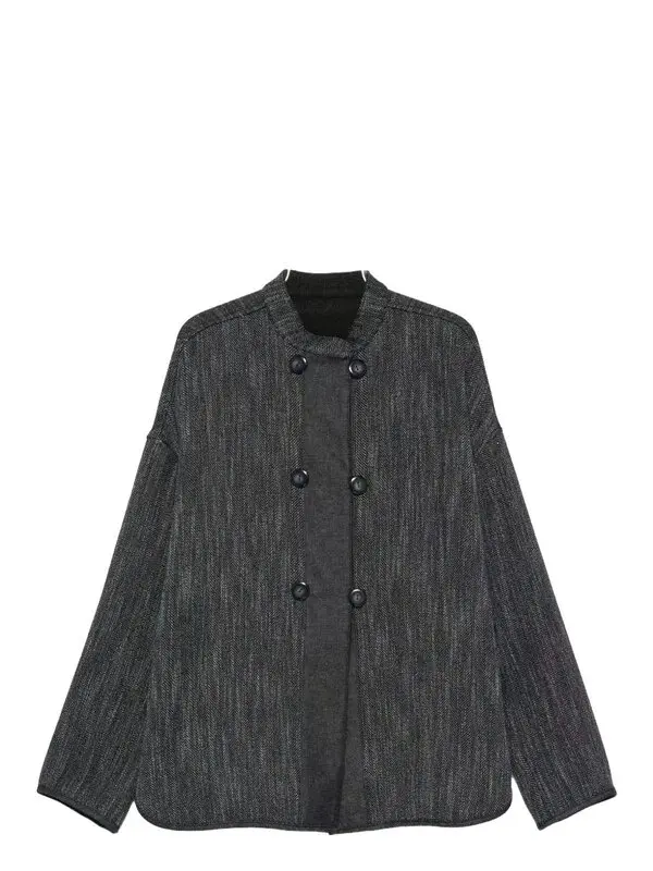 Emporio Armani Double-breasted Herringbone Jacket - Blue