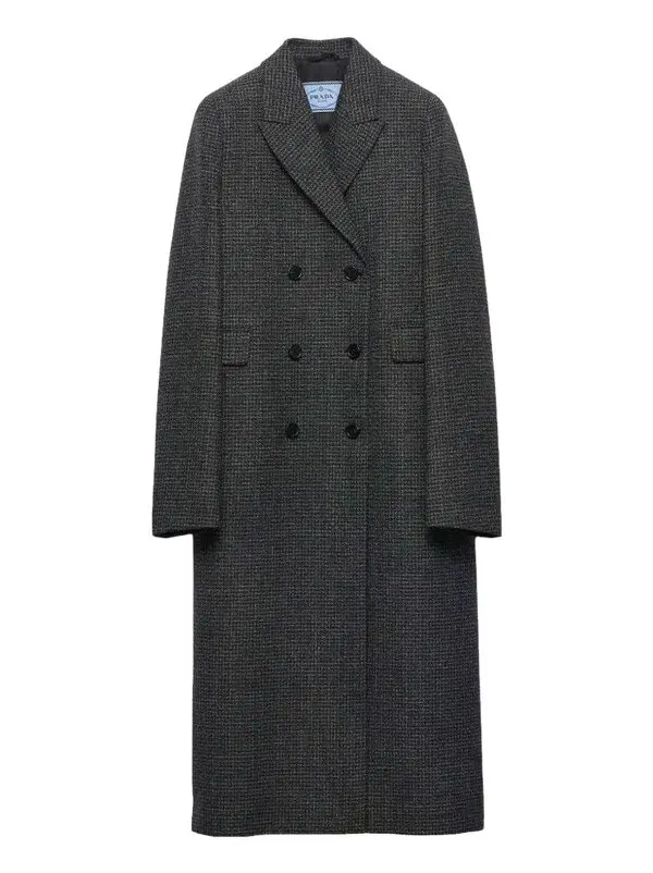 Prada Double-breasted Gingham Checked Wool Coat - Black