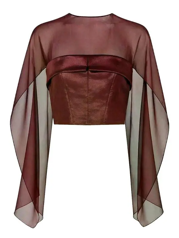 Alberta Ferretti Sheer Panel Corset Blouse - Red