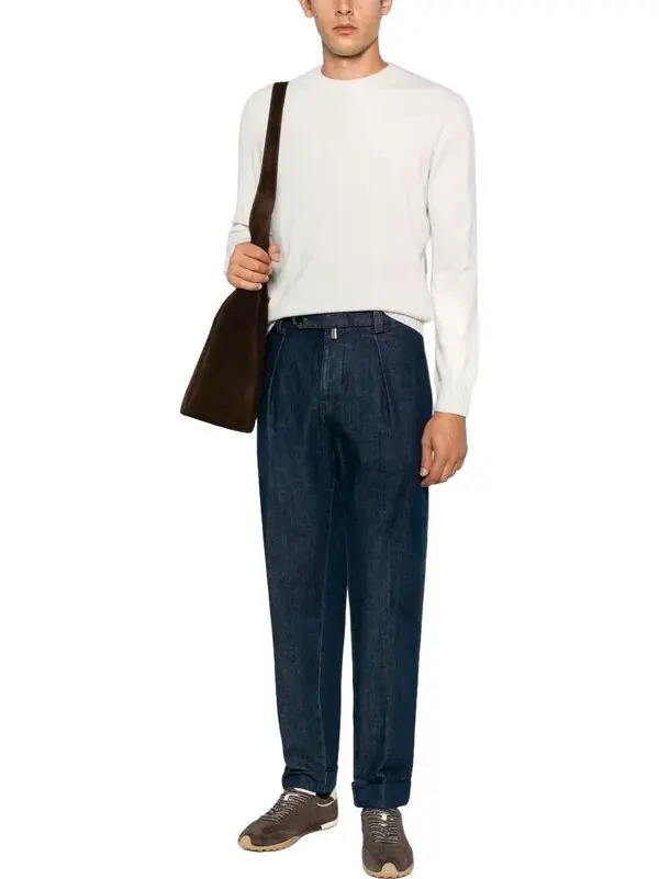 BERWICH Pleated Turned-up Denim Trousers - Blue