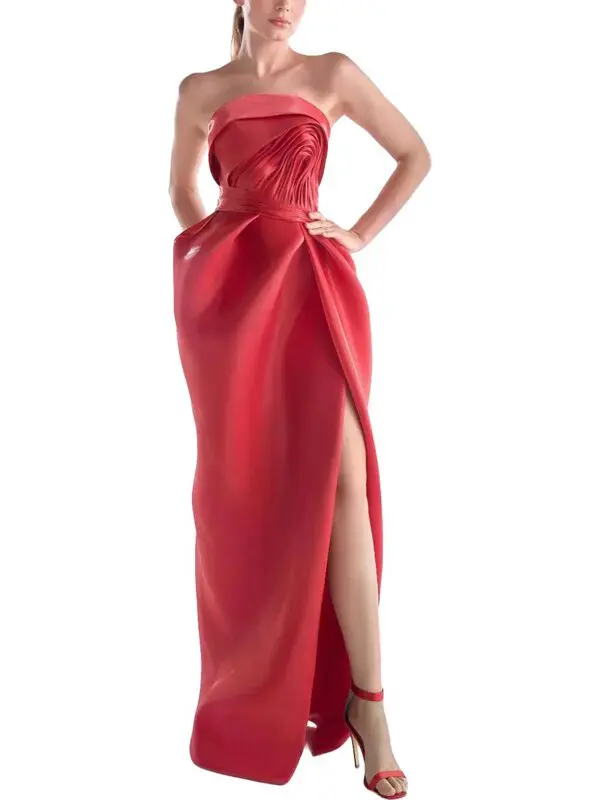 GABY CHARBACHY Pleated Strapless Gown - Red