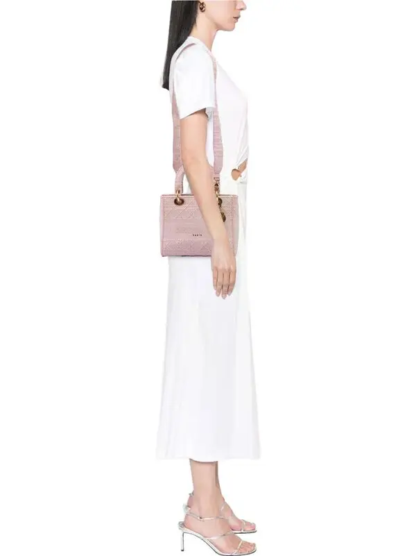 Dior Embroidered Canvas Cannage Lady D Lite Satchel - Pink