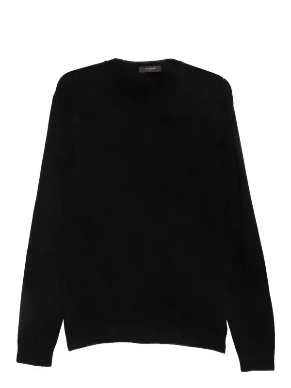 SLOWEAR Waffle-knit Long-sleeve Sweater - Black