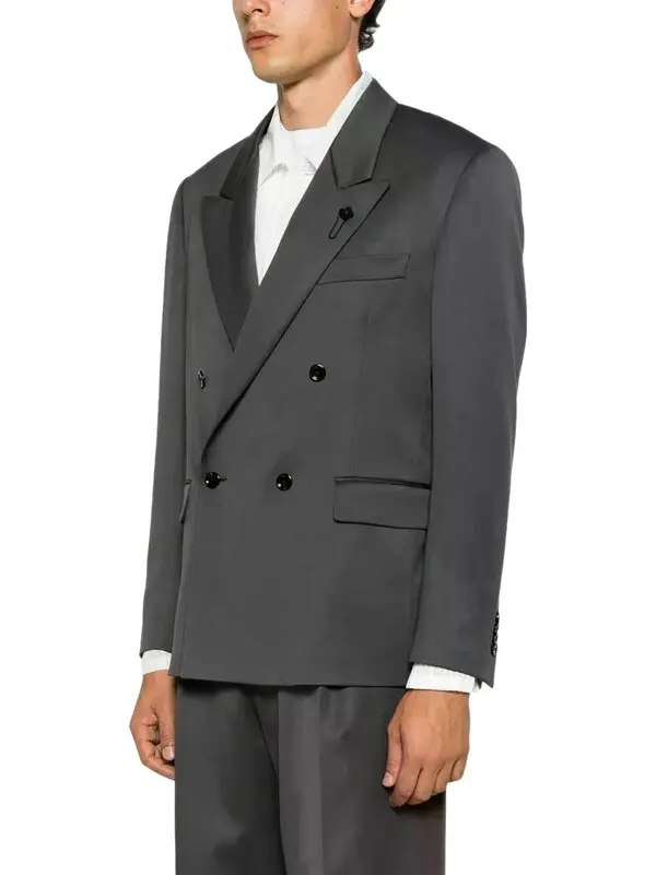 LARDINI Double-breasted Peak-lapel Blazer - Grey