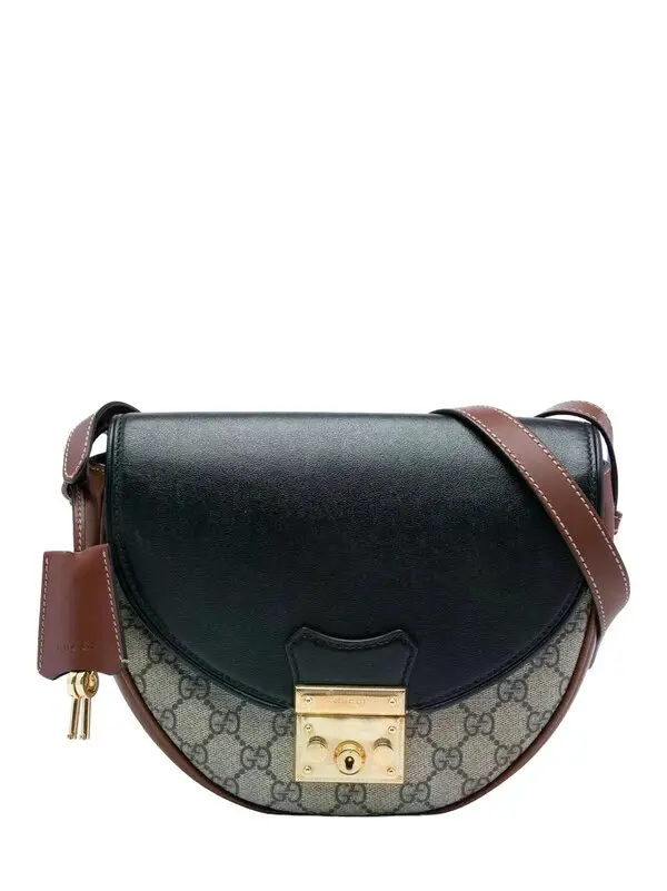 Gucci Gg Supreme Saddle Padlock Crossbody Bag - Neutrals