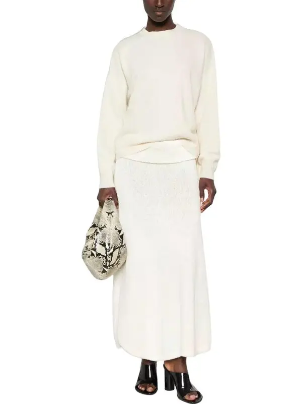 Federica Tosi Crew Neck Long-sleeve Fringed Sweater - Neutrals