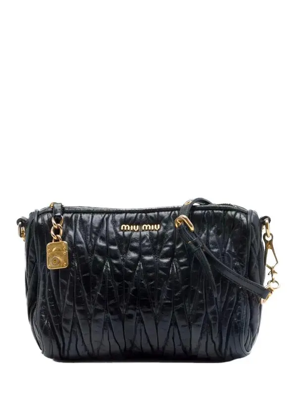 Miu Miu Matelassé Nappa Lux Charm Shoulder Bag - Black
