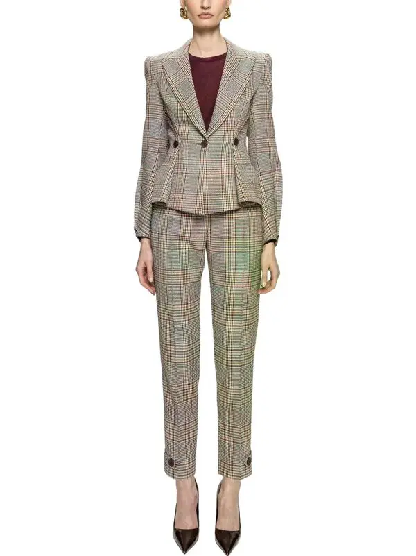 NISSA Checked Tailored Tapered Pants - Neutrals