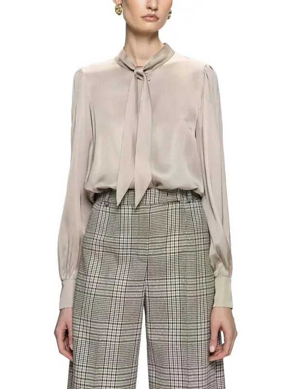 NISSA Bow Detail Viscose Shirt - Neutrals