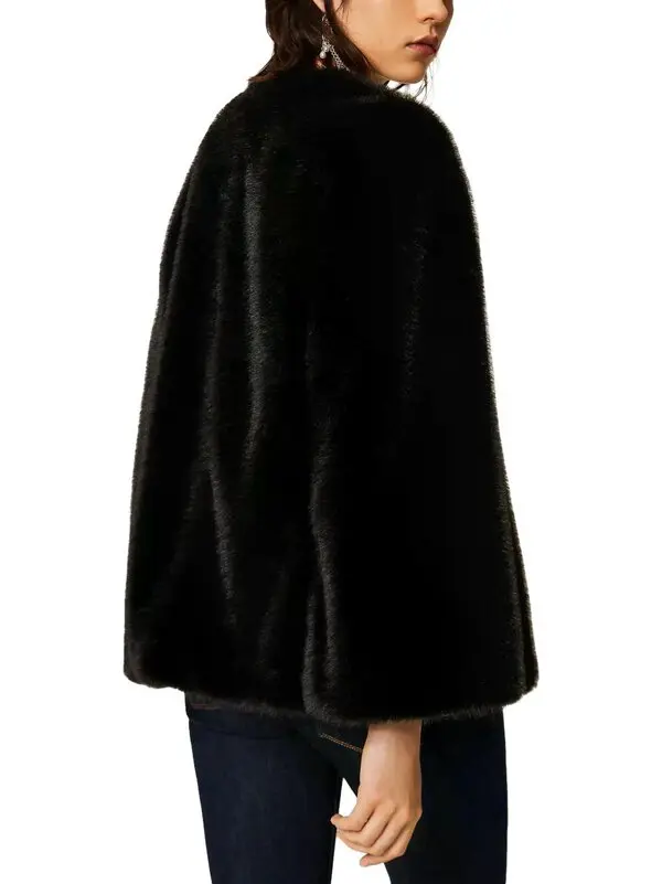 TWINSET Faux Fur Cape Jacket - Black