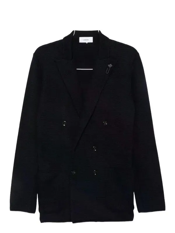 LARDINI Double-breasted Knit Blazer - Blue