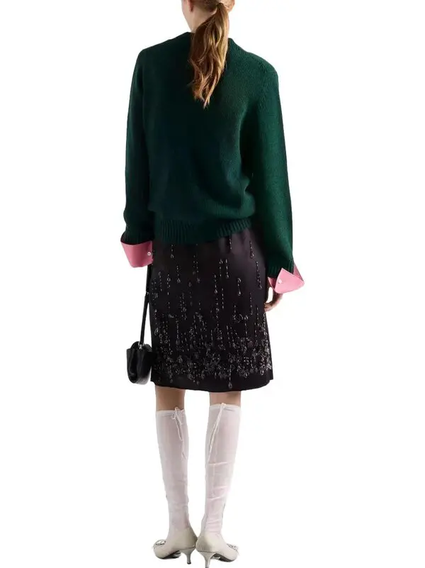 Prada Satin Skirt With Gradient Stone Embroidery - Black