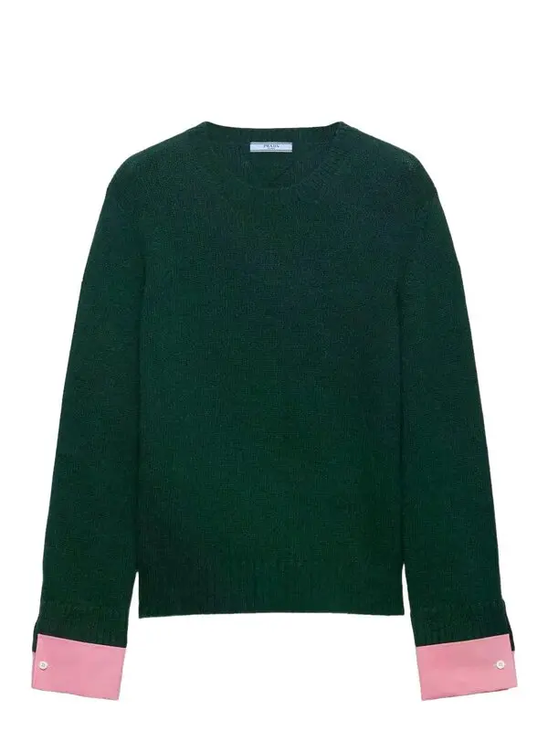 Prada Wool And Cashmere Crew-neck Sweater With Removable Cuffs - Green