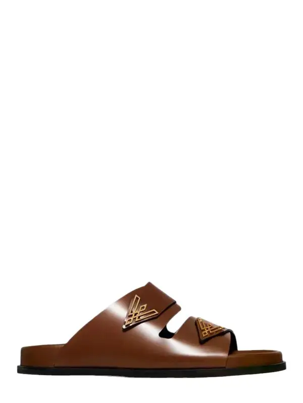 VANDA NOVAK Leather Double Strap Flat Sandals - Brown