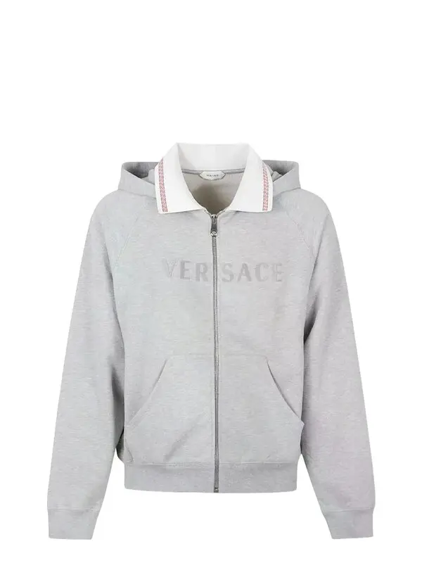 Versace Greca-detail Logo-embroidered Hoodie - Grey