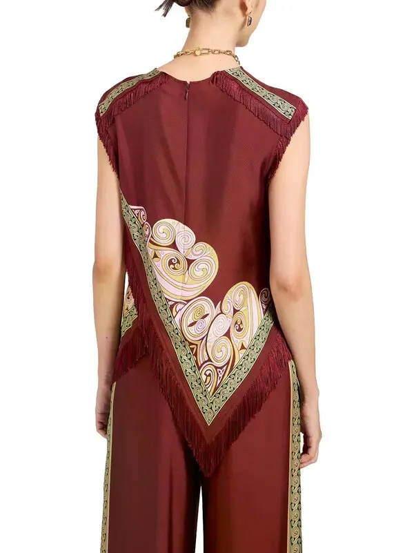 La DoubleJ Foulard Scarf Top With Fringe Detail - Red