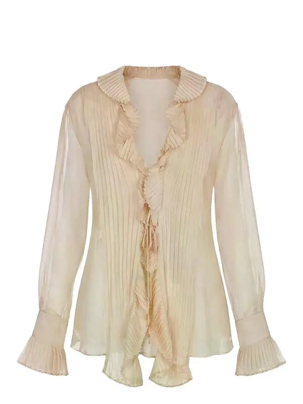 Alberta Ferretti Ruffled Pleated Blouse - Neutrals