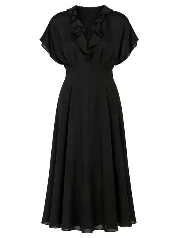 Alberta Ferretti Ruffled V-neck Midi Dress - Black
