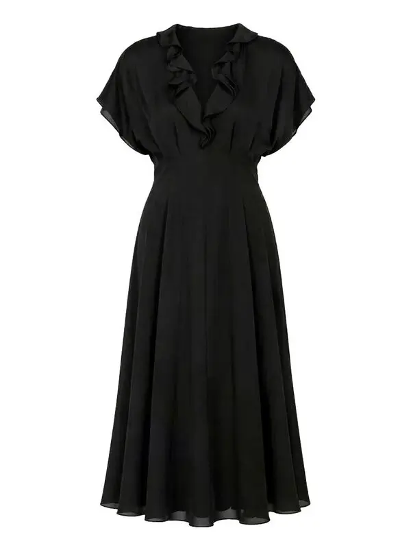 Alberta Ferretti Ruffled V-neck Midi Dress - Black