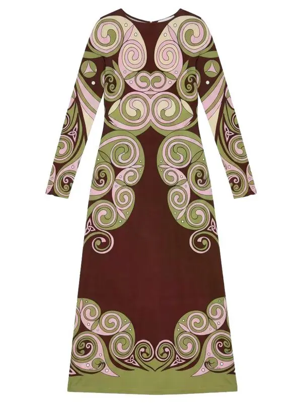 La DoubleJ Slinky Mini Swing Dress With Kells Swirl Print - Brown