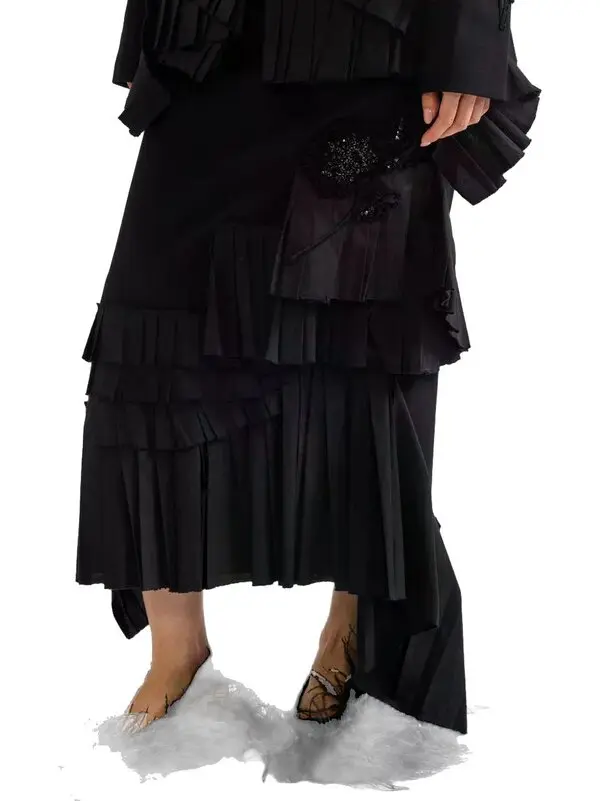 Erdem Ruffled Embroidered Midi Skirt - Black