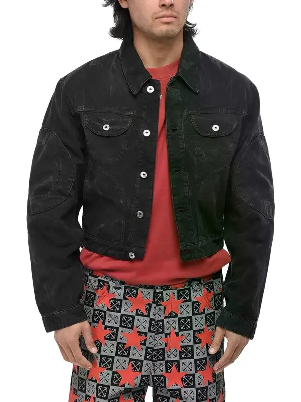 Off-White Garment-dyed Denim Jacket With Rear Zip Detail - Black