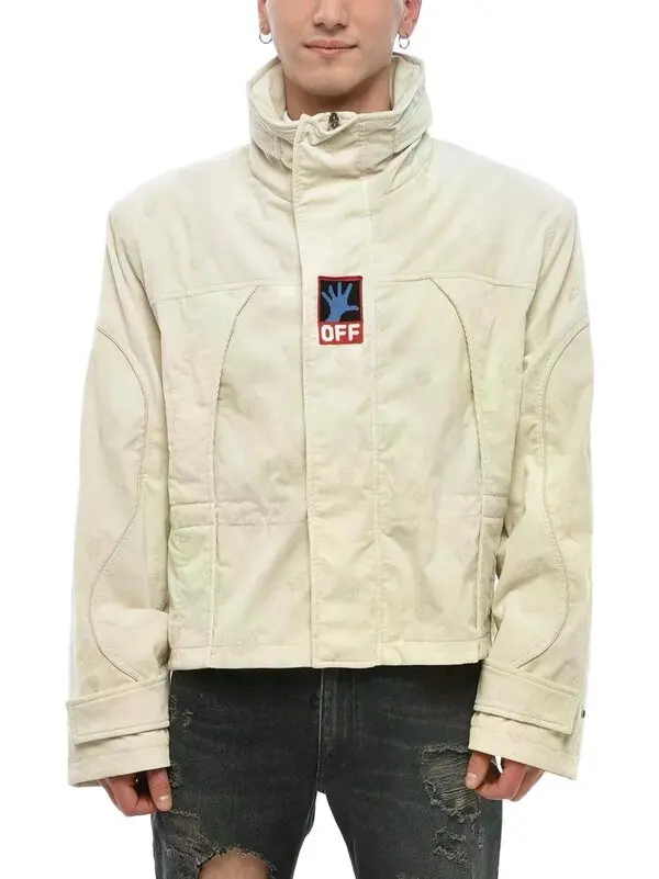 Off-White Hands Off Embroidered Ribbed Velour Jacket - Neutrals