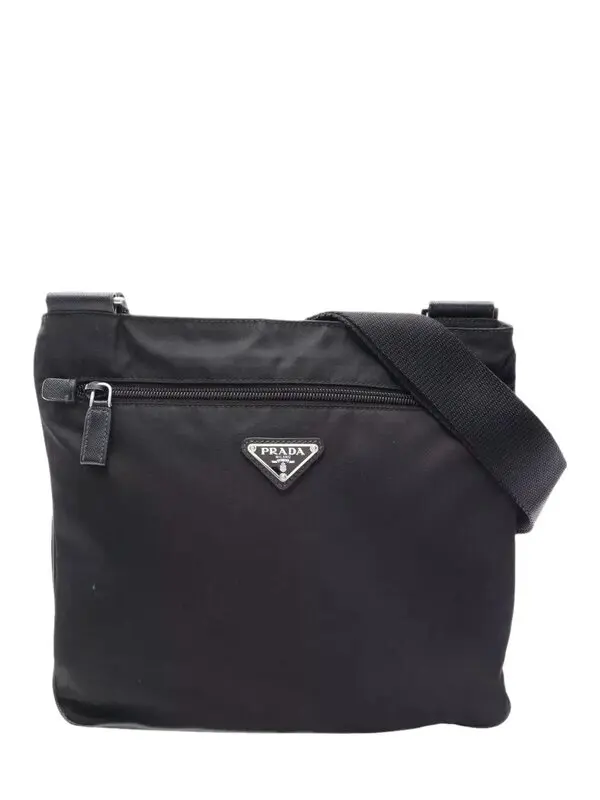 Prada 2000s Logo Plate Shoulder Bag - Black
